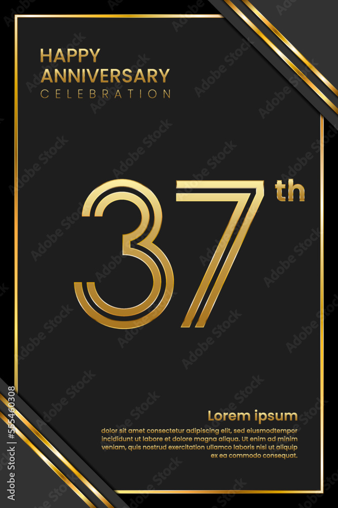 37th Anniversary. Anniversary Template Design With Golden Text. Double ...