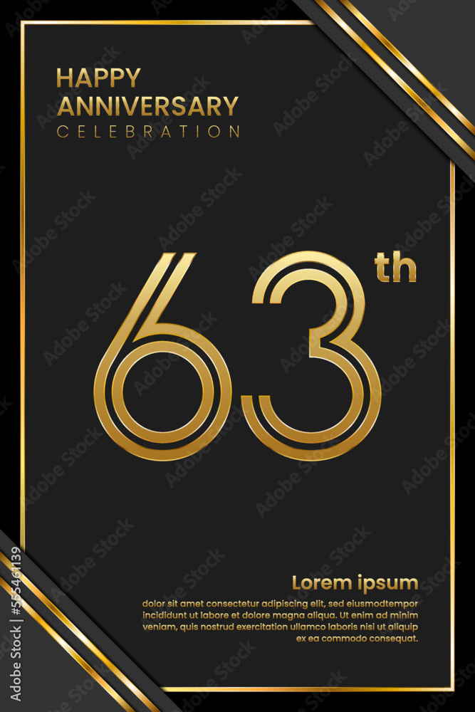 63th Anniversary. Anniversary Template Design With Golden Text. Double ...
