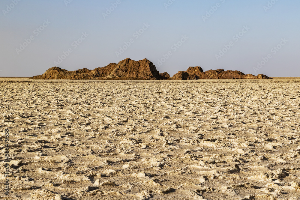Rocky outcrop in the salt flats of Lake Karum (Lake Assale), Danakil ...