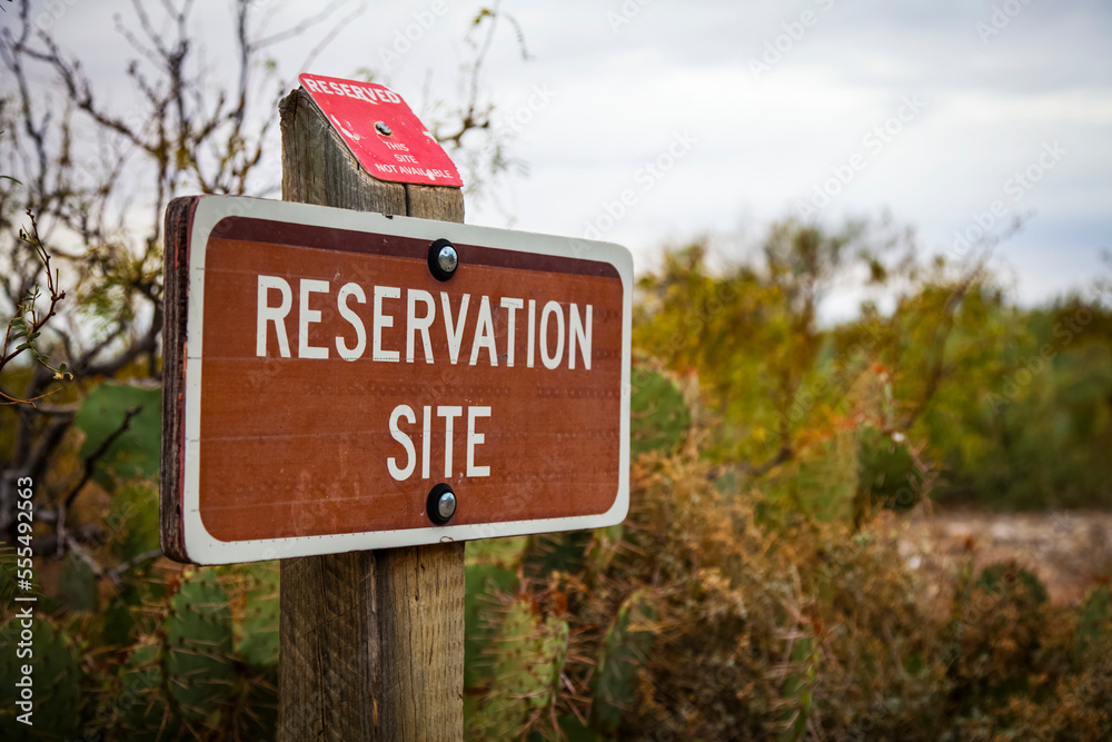 Reservation sign at campground, Oliver Lee Memorial State Park ...
