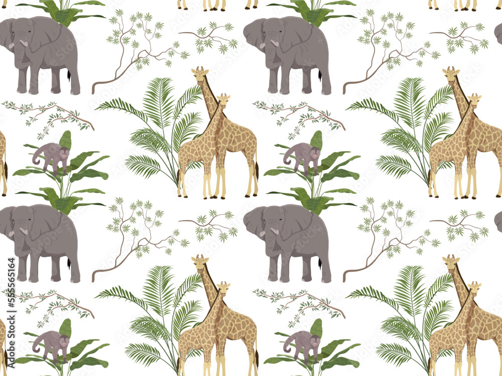 Jungle animal wallpaper seamless pattern. Repeating design element for ...