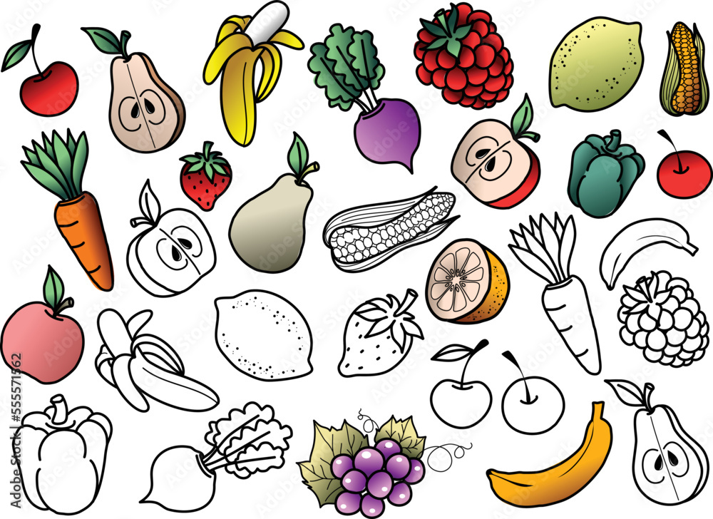 vegetables fruit cartoon doodle kawaii anime coloring page cute ...