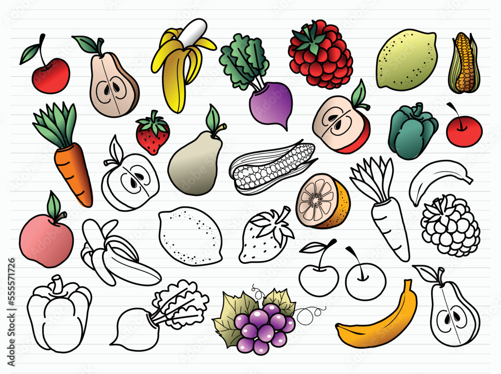 vegetables fruit cartoon doodle kawaii anime coloring page cute ...