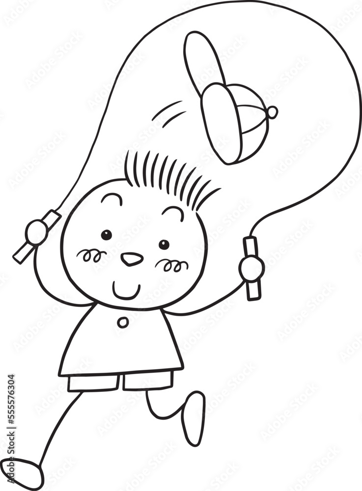 cartoon jump rope boy doodle kawaii anime coloring page cute ...
