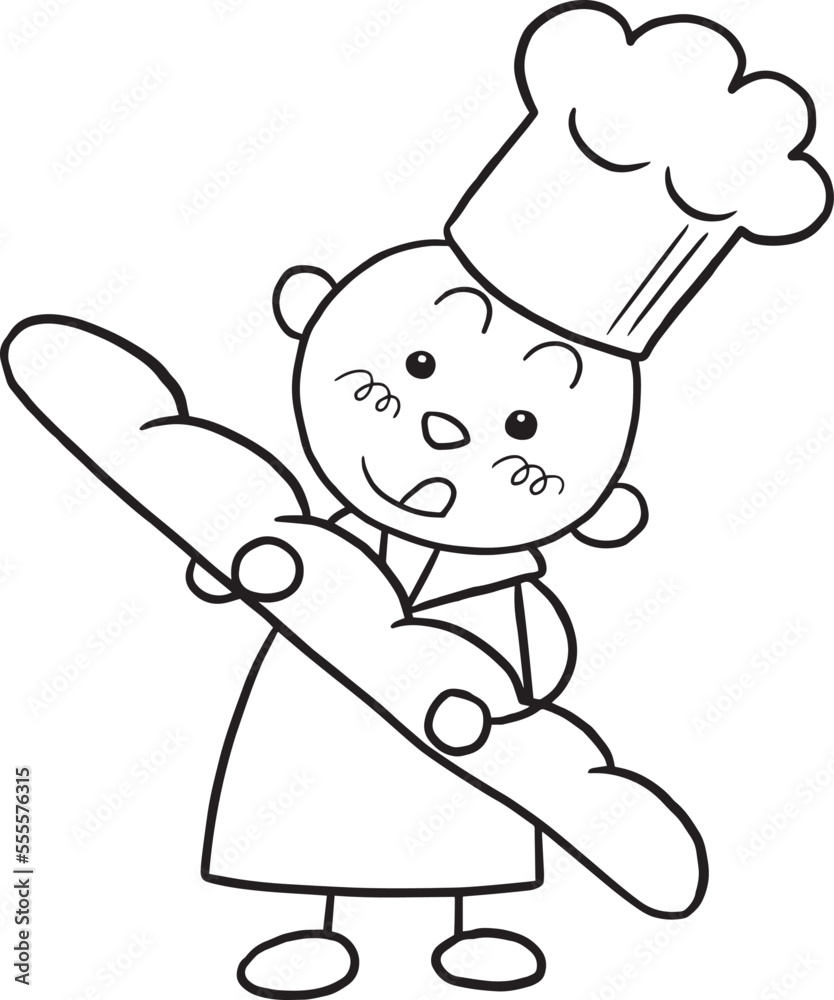 cartoon chef logo doodle kawaii anime coloring page cute illustration ...