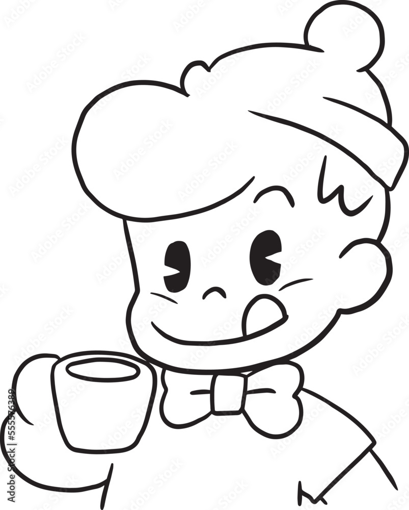 cartoon man drinking coffee doodle kawaii anime coloring page cute ...