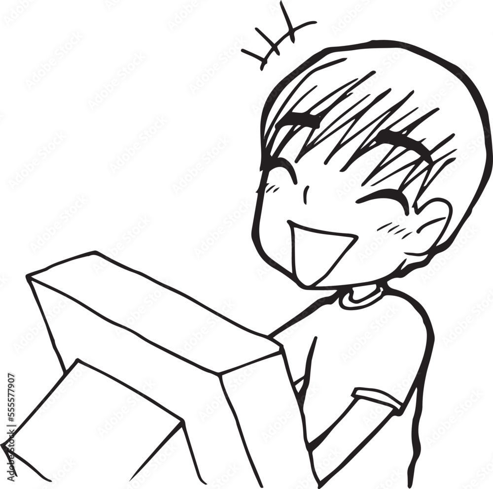 boy computer work cartoon doodle kawaii anime coloring page cute ...