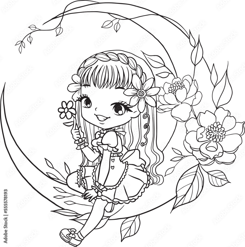 cartoon girl doodle kawaii anime coloring page cute illustration ...