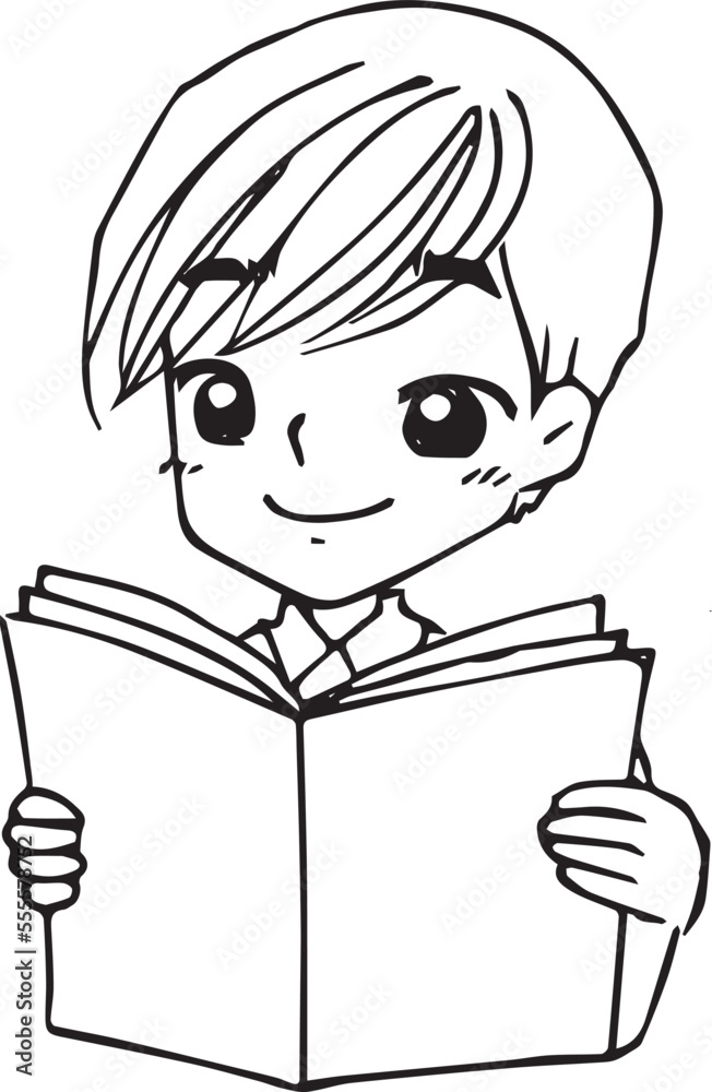 young girl reading a book cartoon doodle kawaii anime coloring page ...