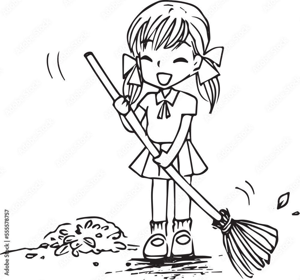 sweep the floor cartoon doodle kawaii anime coloring page cute ...