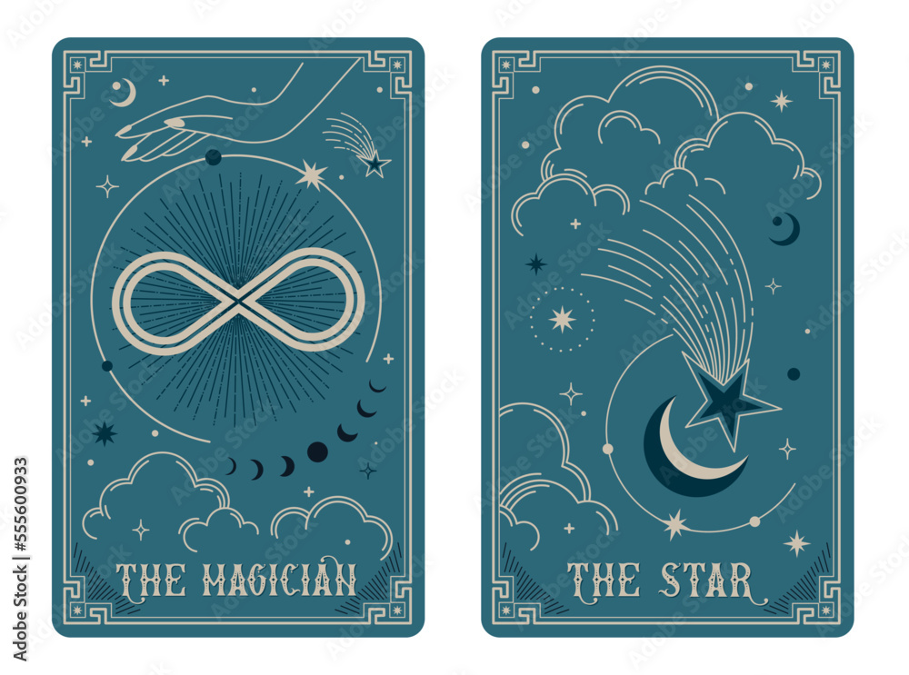 The Magician and The Star tarot card illustration fortune telling ...