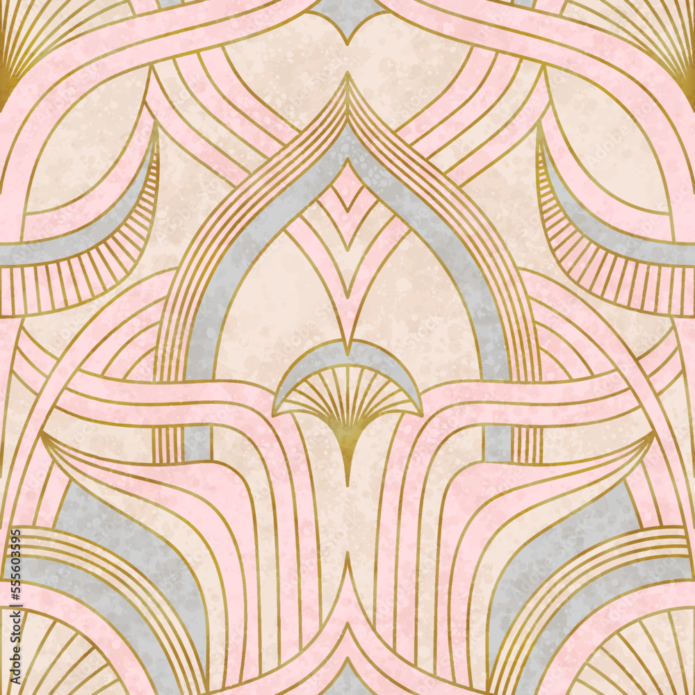 Artistic seamless pattern in art deco style with Asian tuch. Luxury ...