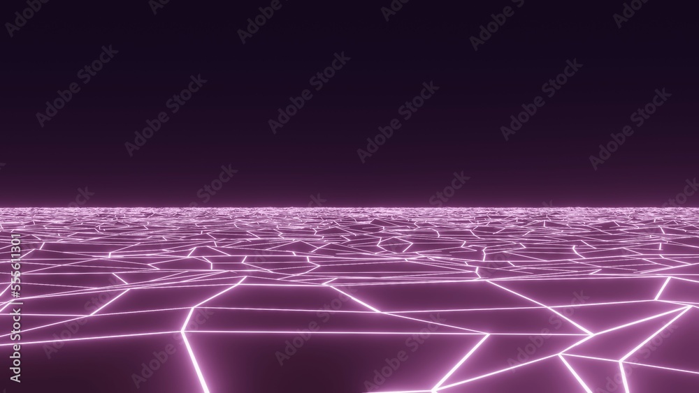 Retro fantastic background of the 80s. Wireframe landscape. Futuristic ...