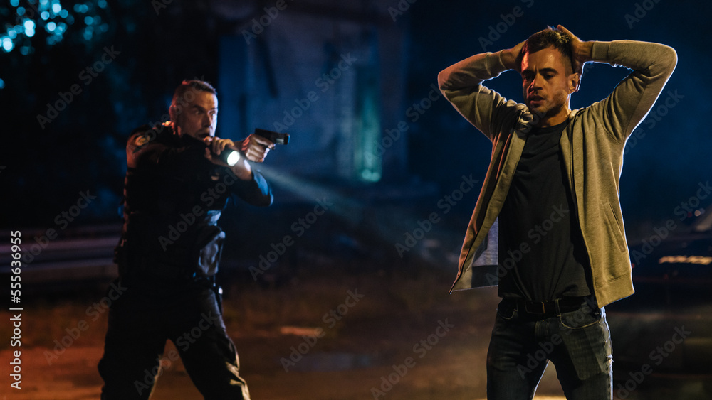 Two Professional Police Officer Aiming Guns, Order Criminal to Stop ...