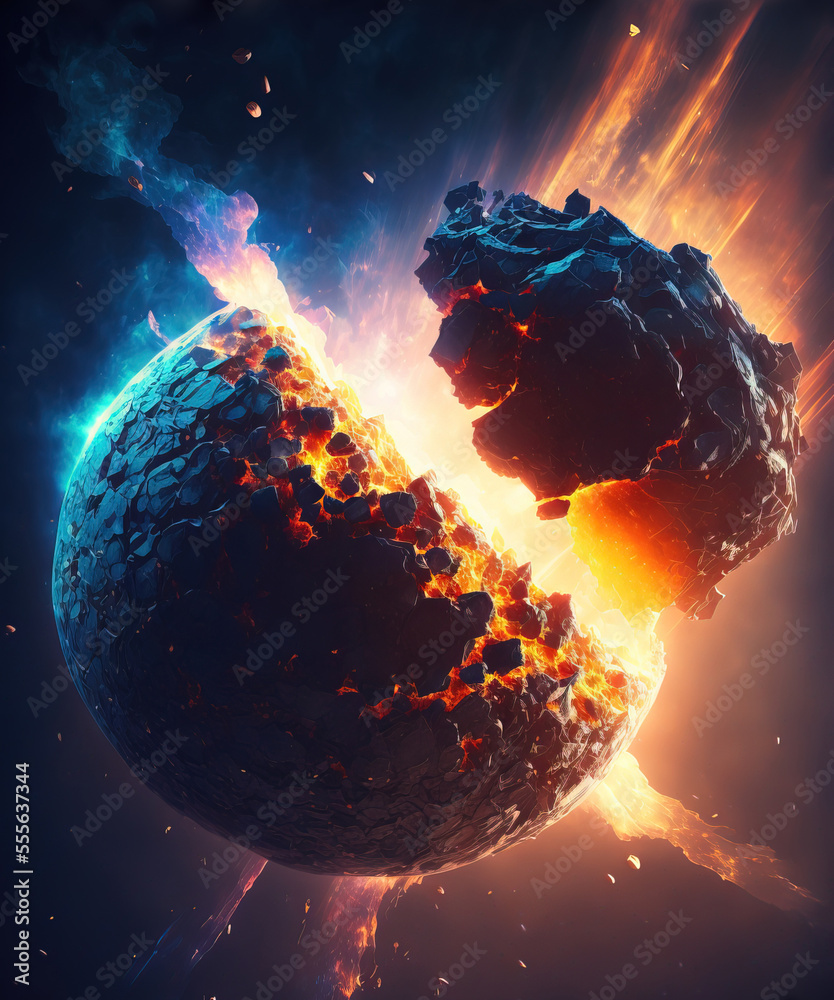 Ilustración de Stock Planet explosion. Earth destruction. Meteor ...