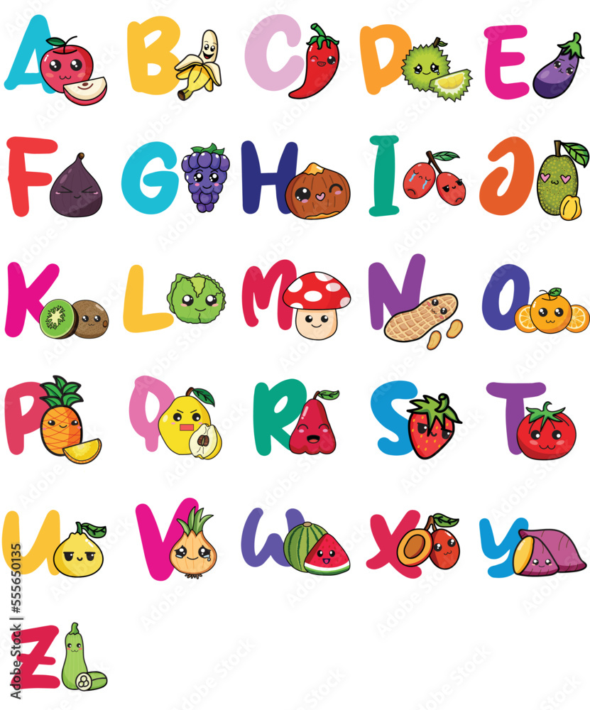Set of English letters from A to Z, learn English vocabulary and cute ...