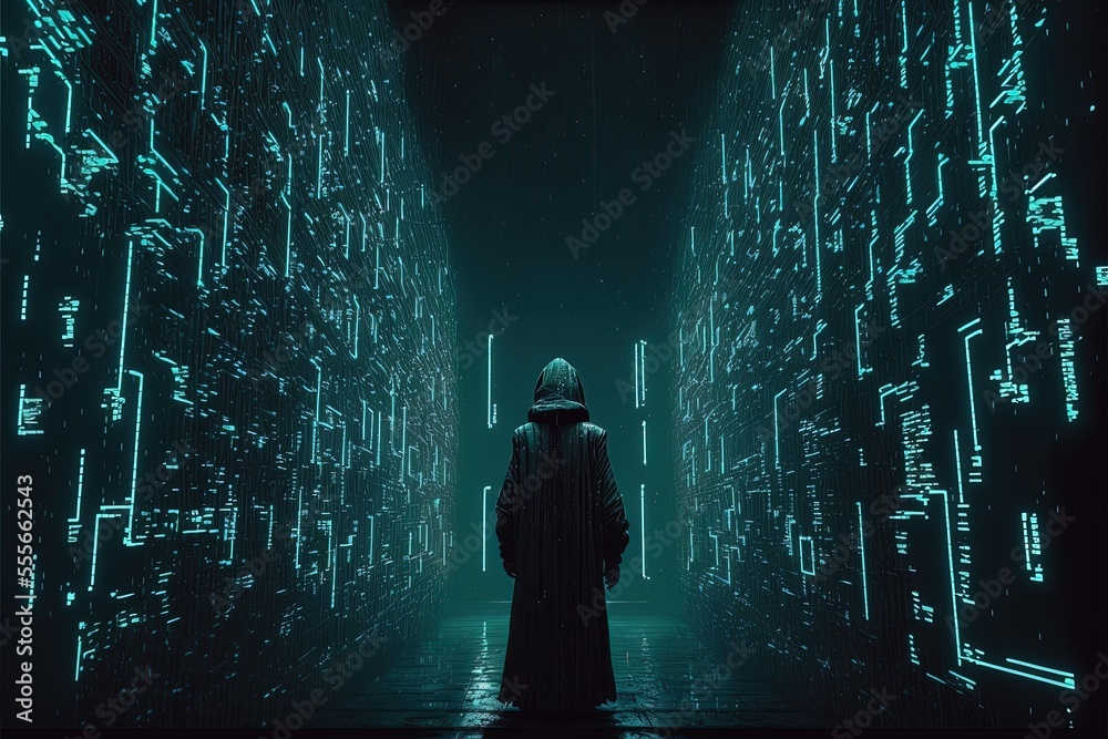 "Mysterious AI Generated Abstract Enigma Matrix Cyberpunk Sci-Fi Labyrinth Green Background for ...