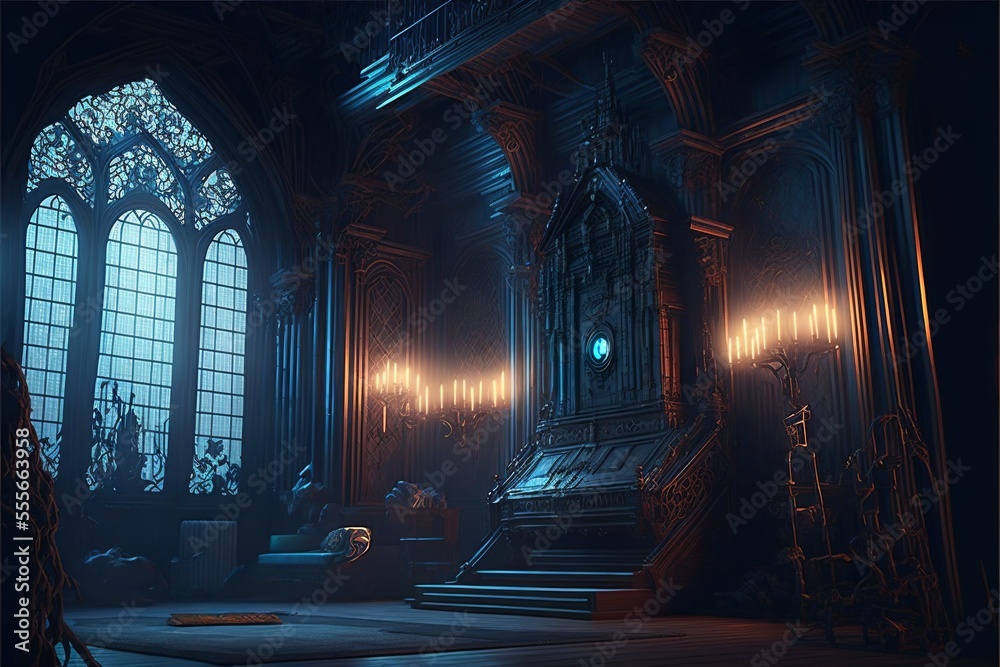 Old Gothic mansion victorian living room interior with wooden wall ...