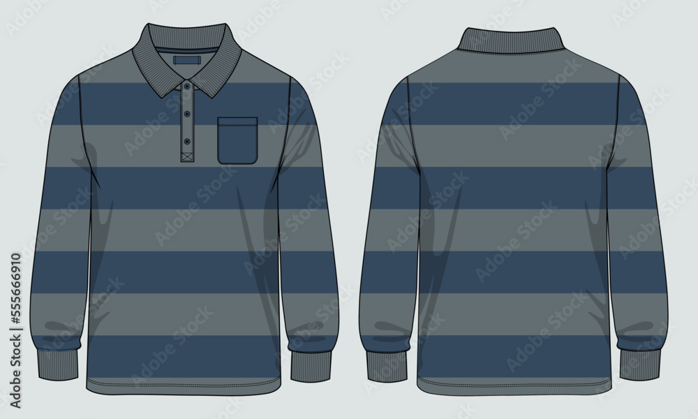 Long Sleeve polo Shirt with Yarn dye Stripe and pocket technical ...