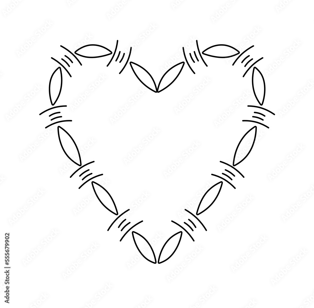 Vector isolated barbed wire heart shape symbol colorless black and ...