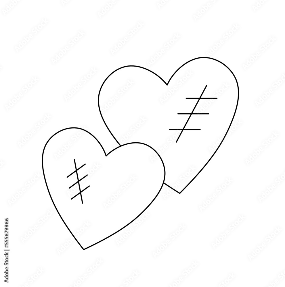 Vector isolated simple minimal two wounded hearts with scar colorless ...