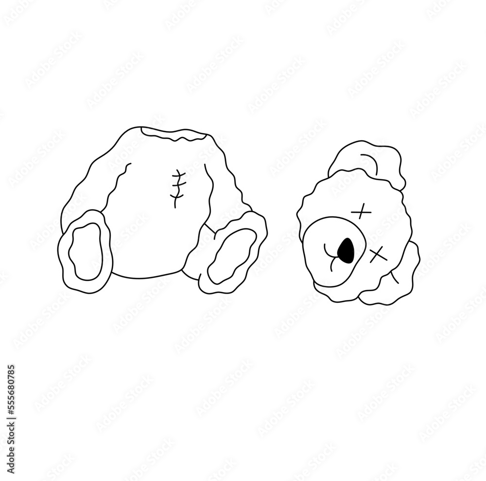 Vector isolated dead teddy bear toy with the severed head colorless ...