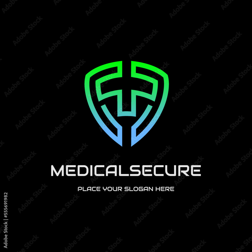 Medical shield vector template logo. This graphic with cross symbol ...