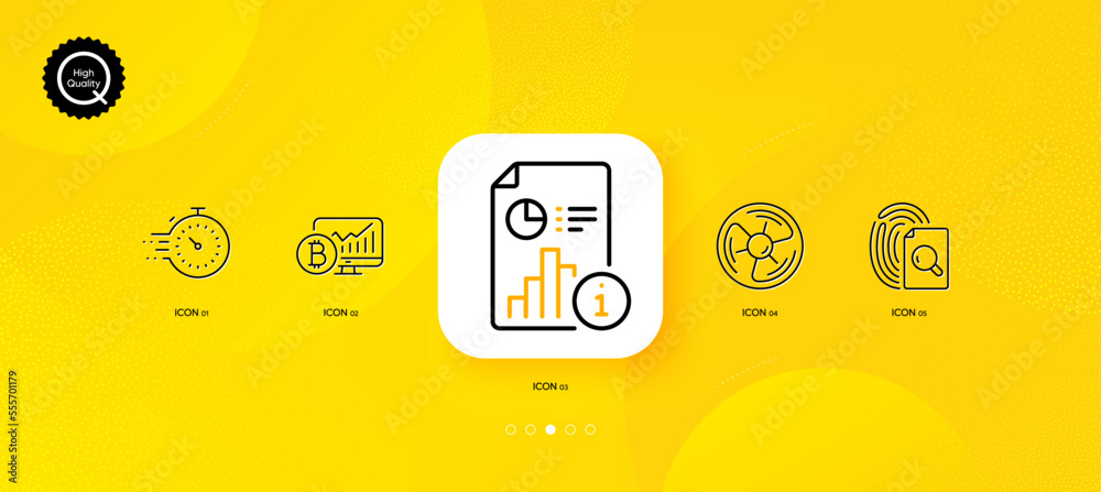 Timer, Report and Inspect minimal line icons. Yellow abstract ...