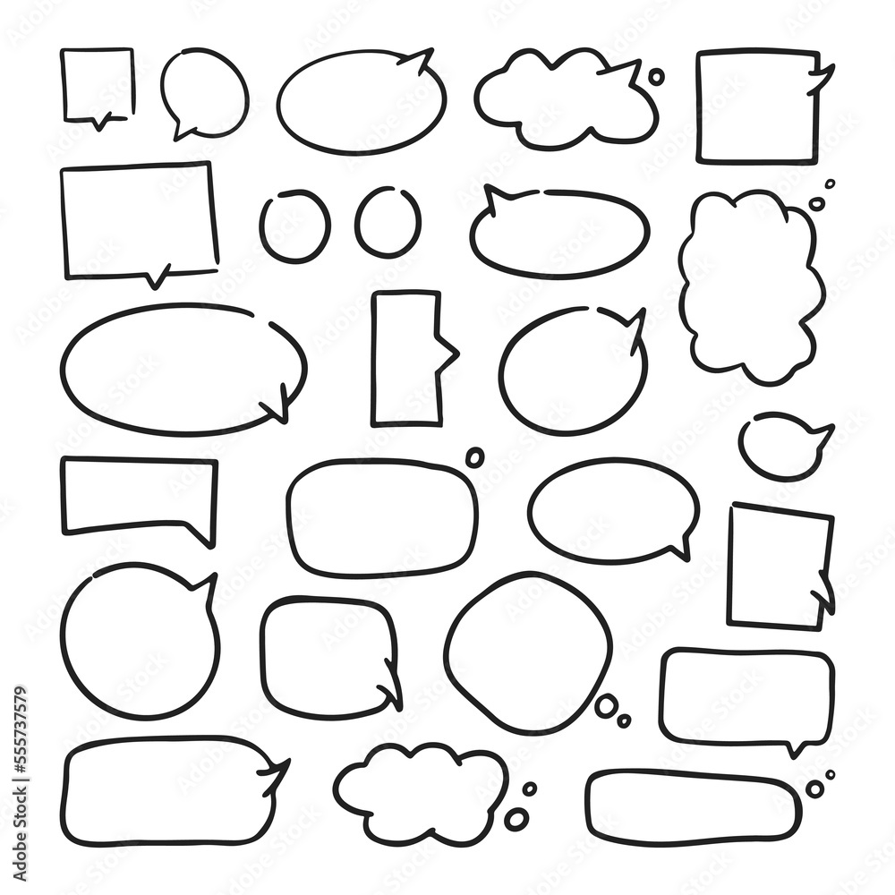 Speech bubbles set. Doodle style hand drawn sketch. Vector illustration ...