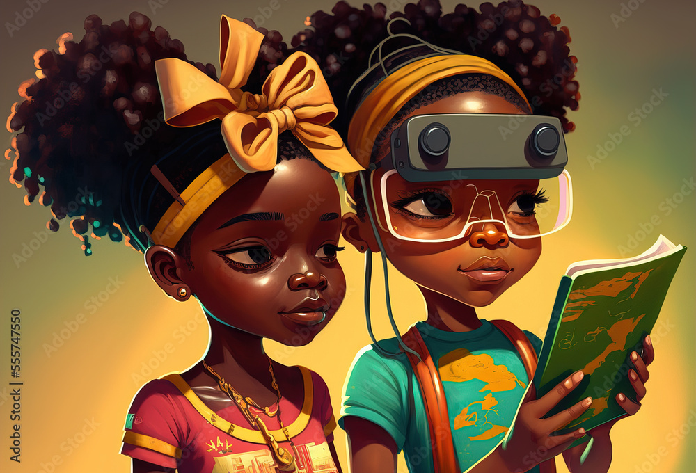 Stock-Illustration „Cartoon black girl metaverse explorer. sketch art ...