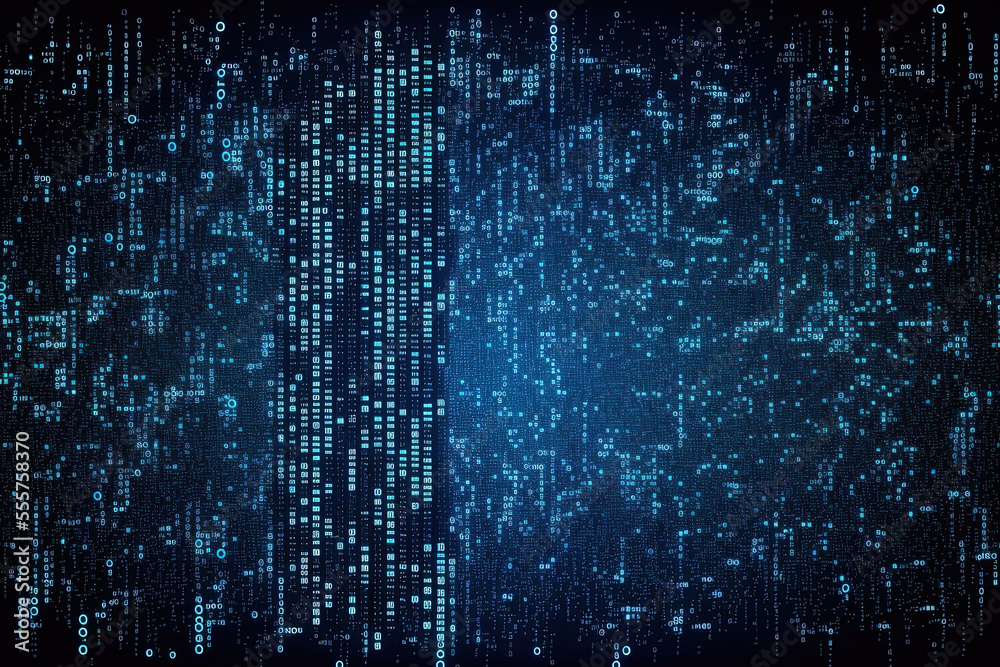 Digital backdrop with noise effect and falling particles due to a failed code matrix Big data ...