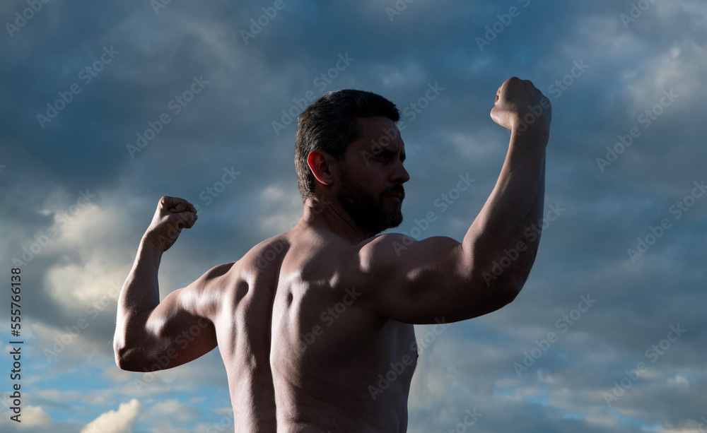 strong shirtless man. bodybuilder man with muscular torso. athletic man ...