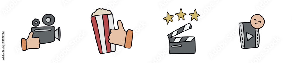Film reputation modern doodle icon set, movie rating concept, cinematic ...