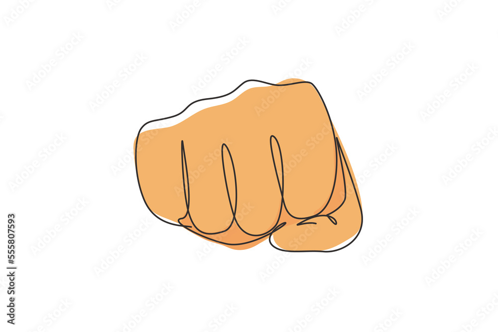 Continuous one line drawing punch fist hand gesture. Sign or symbol of ...