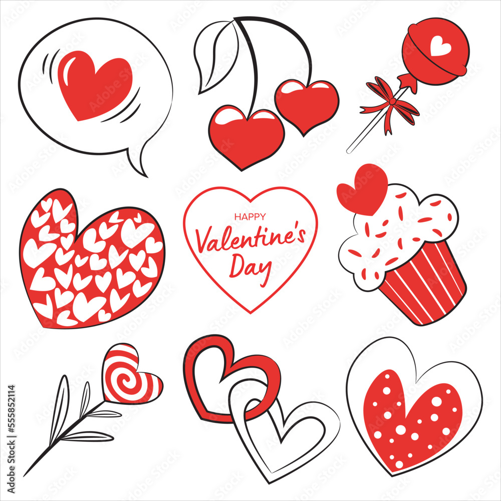 set of happy valentines day elements, heart with mini hearts inside ...