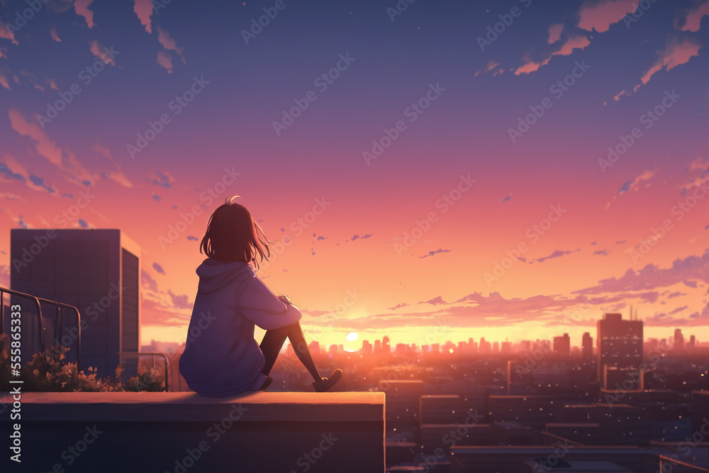 Anime Girl Sunset Pfp