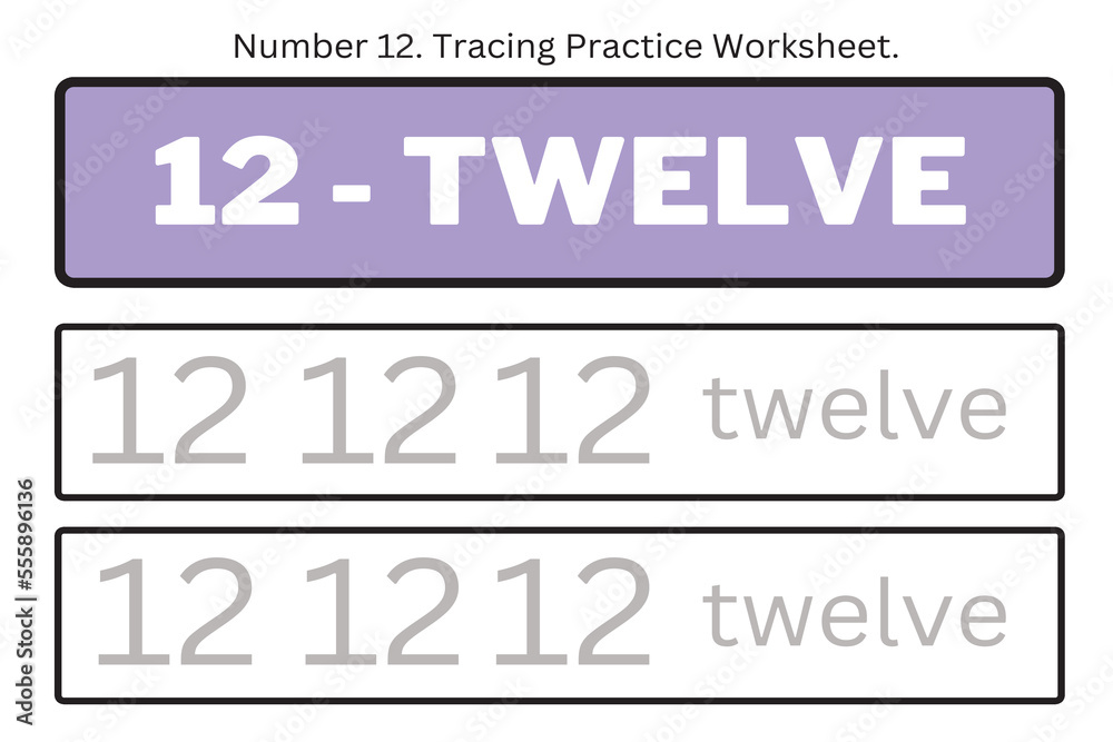 Numbers 12. Tracing Worksheet for kids. Preschool worksheet, practicing ...