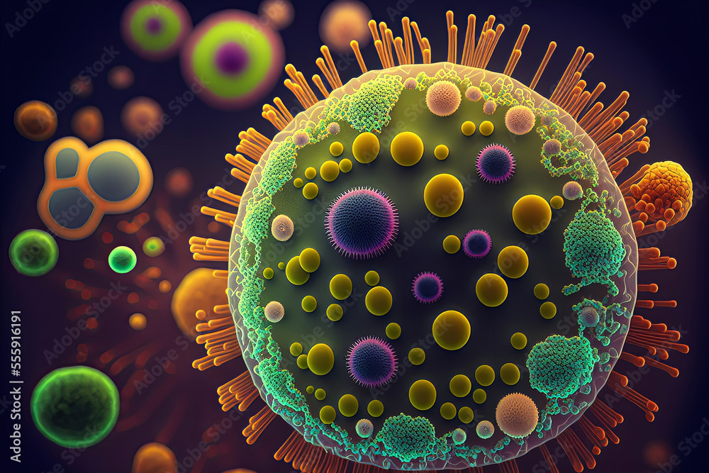 Microscopic bacteria. Science illustration. 3D render of infectious ...