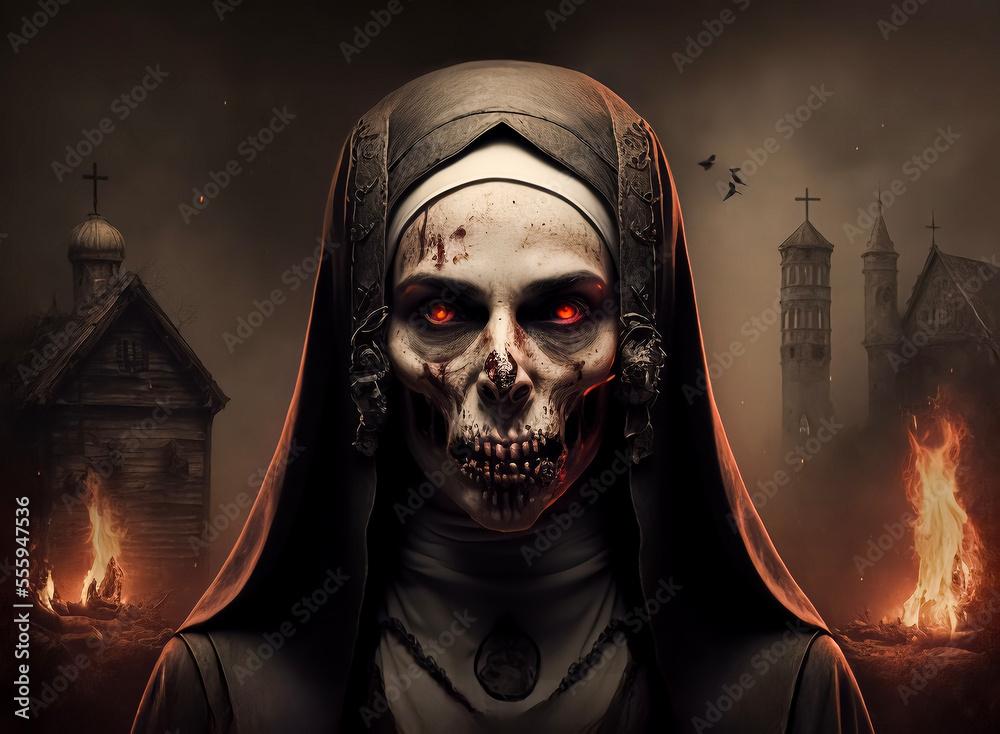 Scary Nun, Skull face | Halloween Horror Stock Illustration | Adobe Stock
