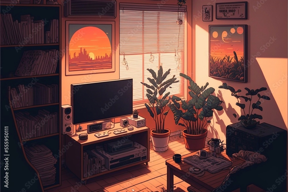 Ilustração do Stock Lofi room, beautiful chill, atmospheric wallpaper ...