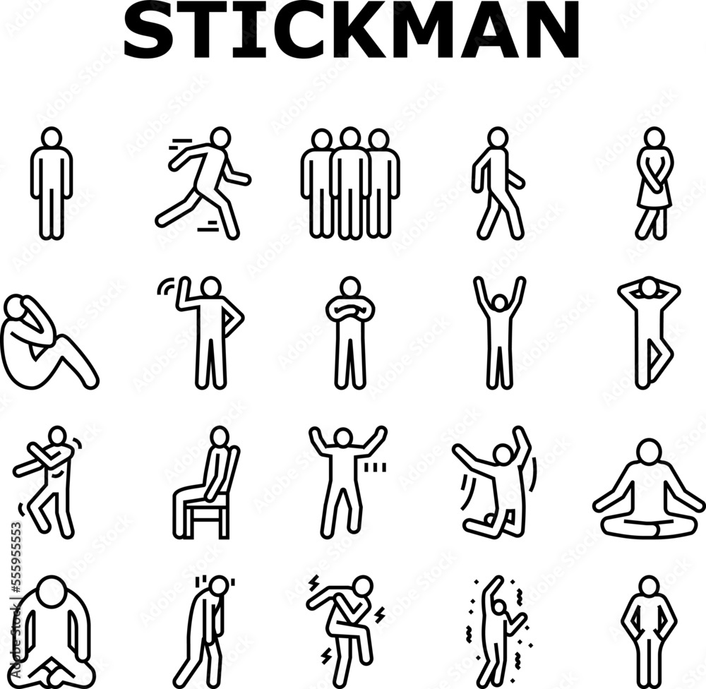 stickman man people silhouette icons set vector. pictogram human, stick ...