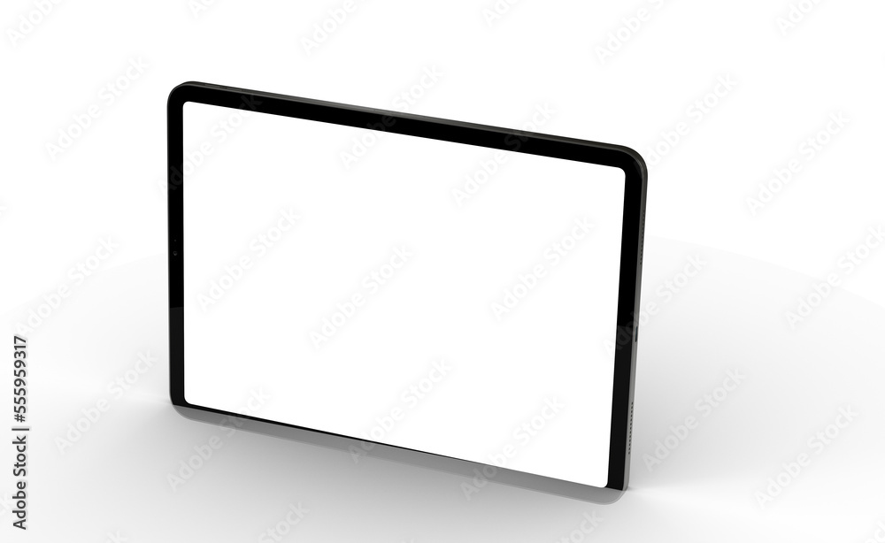 Blank screen realistic tablet frame, rotated position, side view, top ...