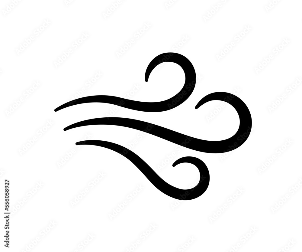 Hand drawn wind air flow icon. Free breath symbol. Fresh air flow sign ...