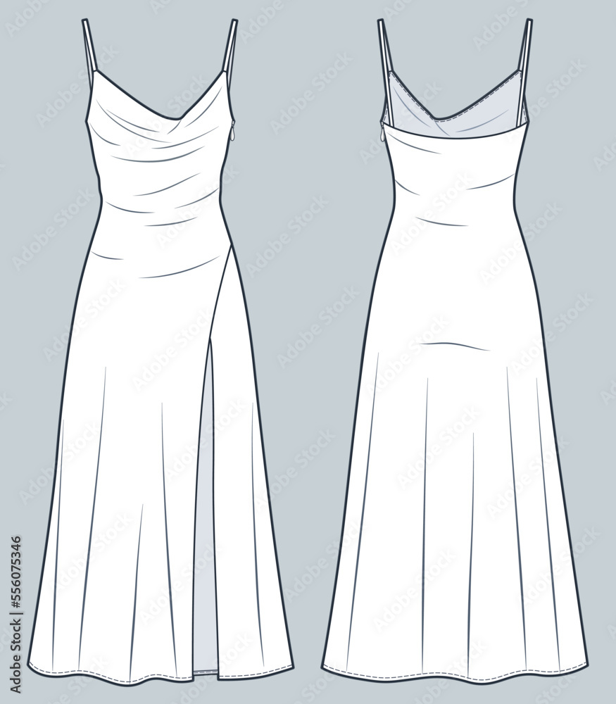 Halter Dress technical fashion illustration. Strap maxi Dress fashion ...