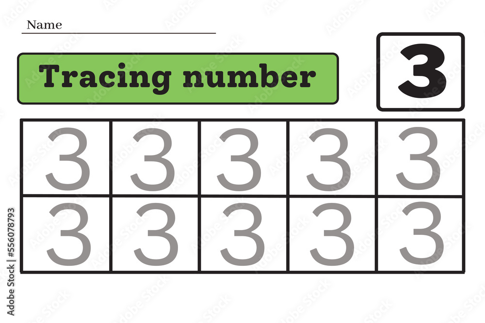 Number 3. Trace and write. Handwriting practice. Learning numbers for ...