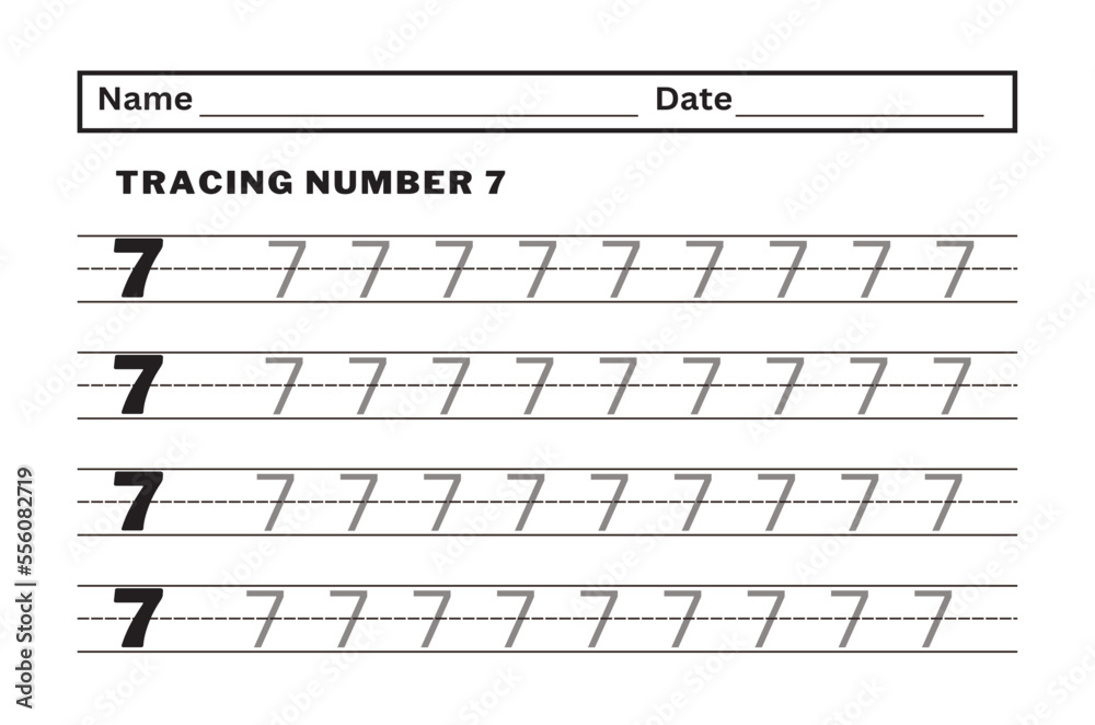 Стоковий вектор Writing practice number Seven printable worksheet for ...