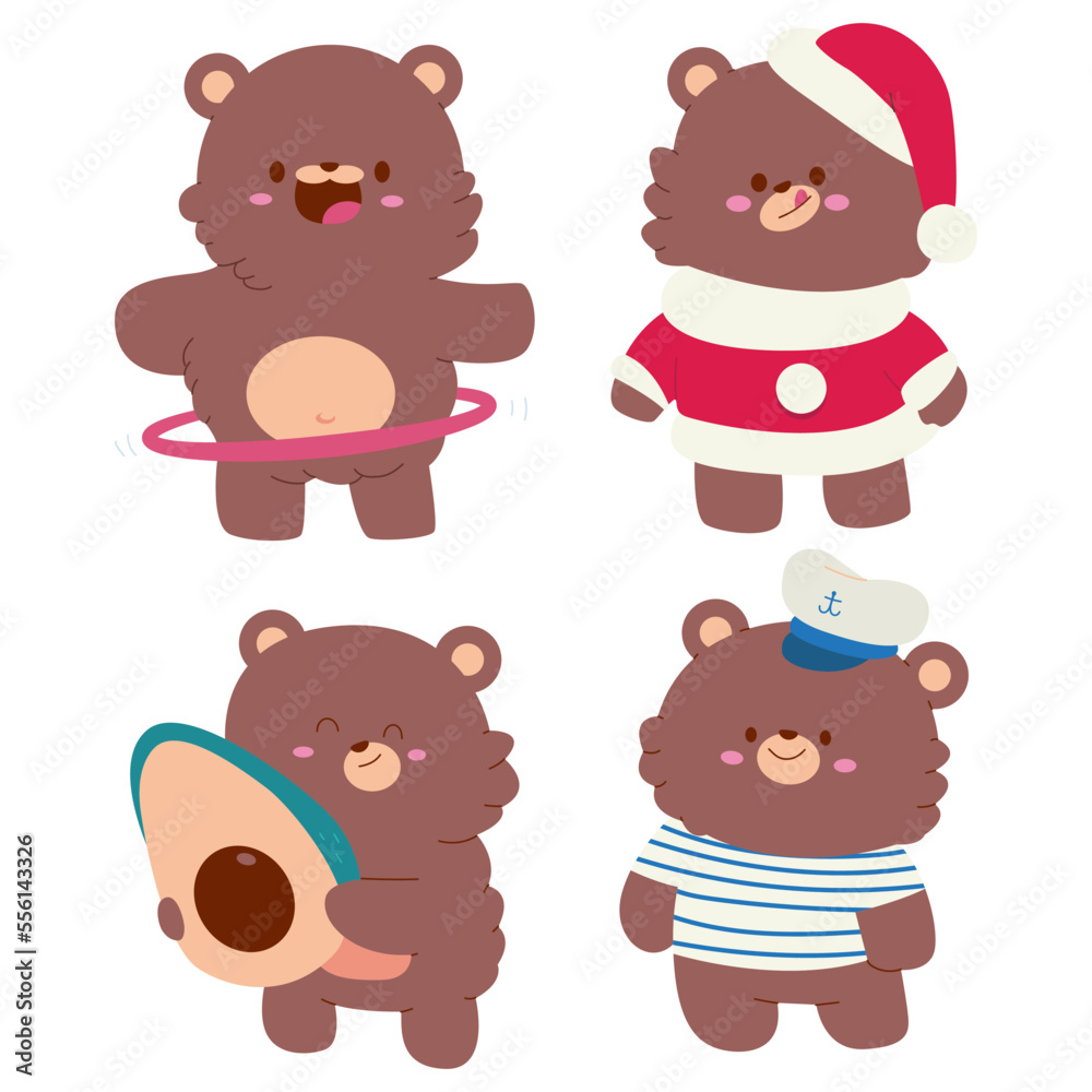 Cute baby bears with kawaii emotions vector cartoon characters set ...