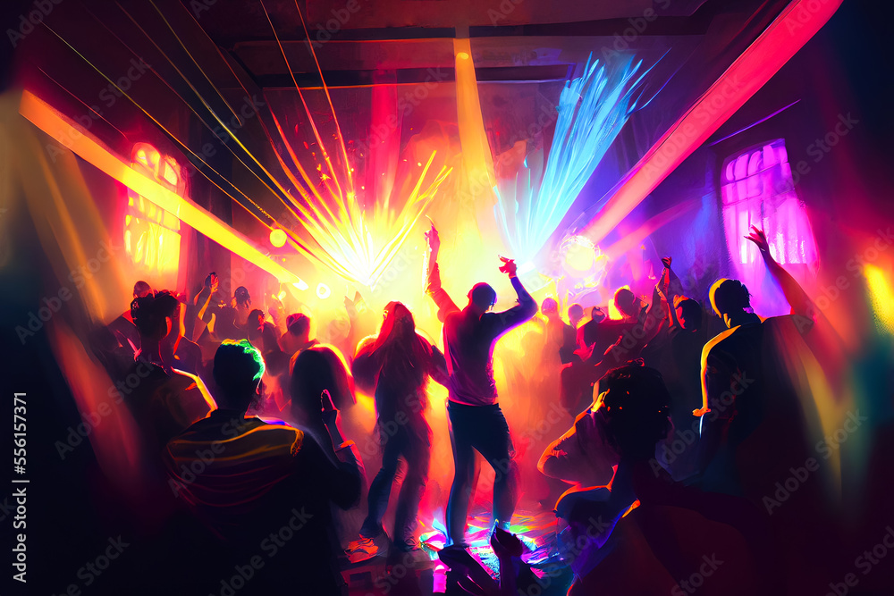 Illustration of dancing people in a club. Abstract illustration with ...