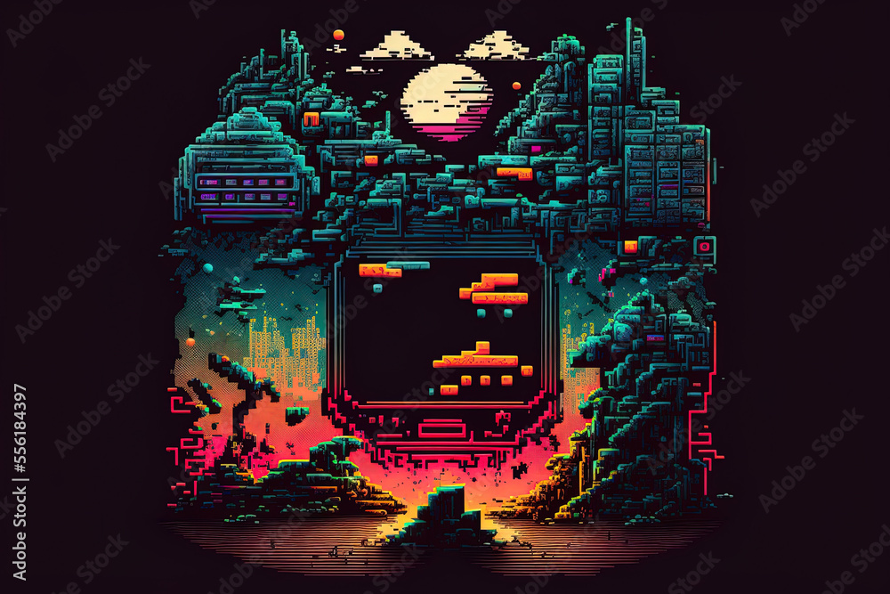 8 bit, arcade inspired, and pixelated. design of a retro game ...