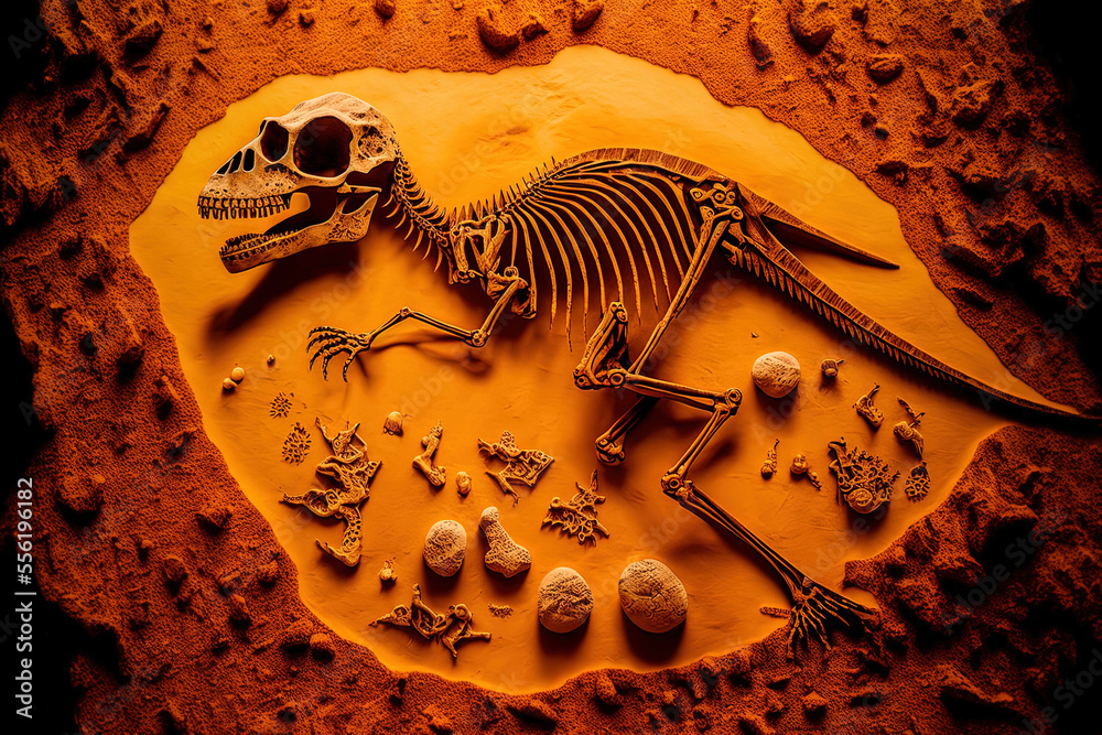 excavation of fossilized dinosaur bones and ancient lizard skeleton ...